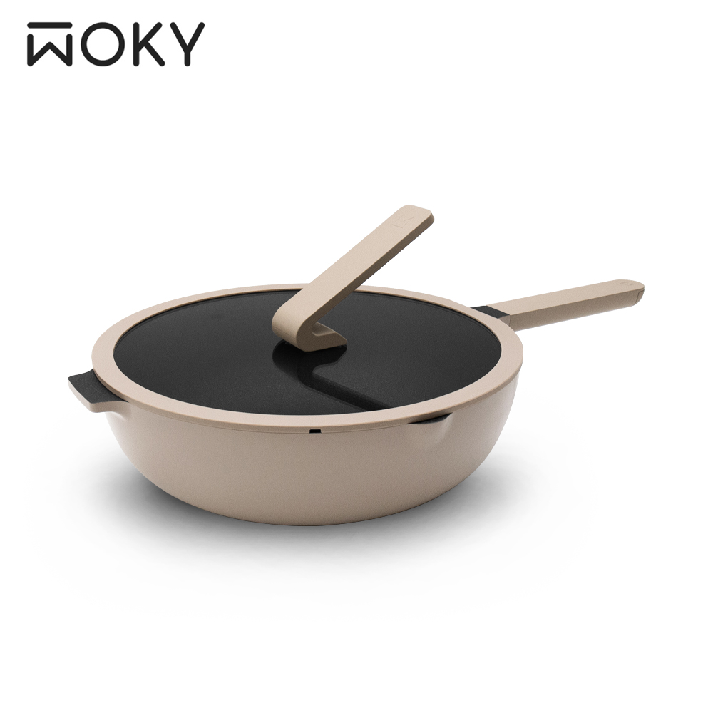 【WOKY沃廚】哈哈鍋32CM不沾鍋-奶茶色(1組) | 熱銷推薦 | 全家行動購
