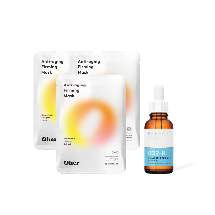 【Bffect x Oher】 明星商品聯名-緊緻時光鎖小組合｜限時優惠79折-玻尿酸水水瓶 30ml + 海洋多肽緊緻面膜 3 片組 | 熱銷推薦 | 芮偲企業有限公司