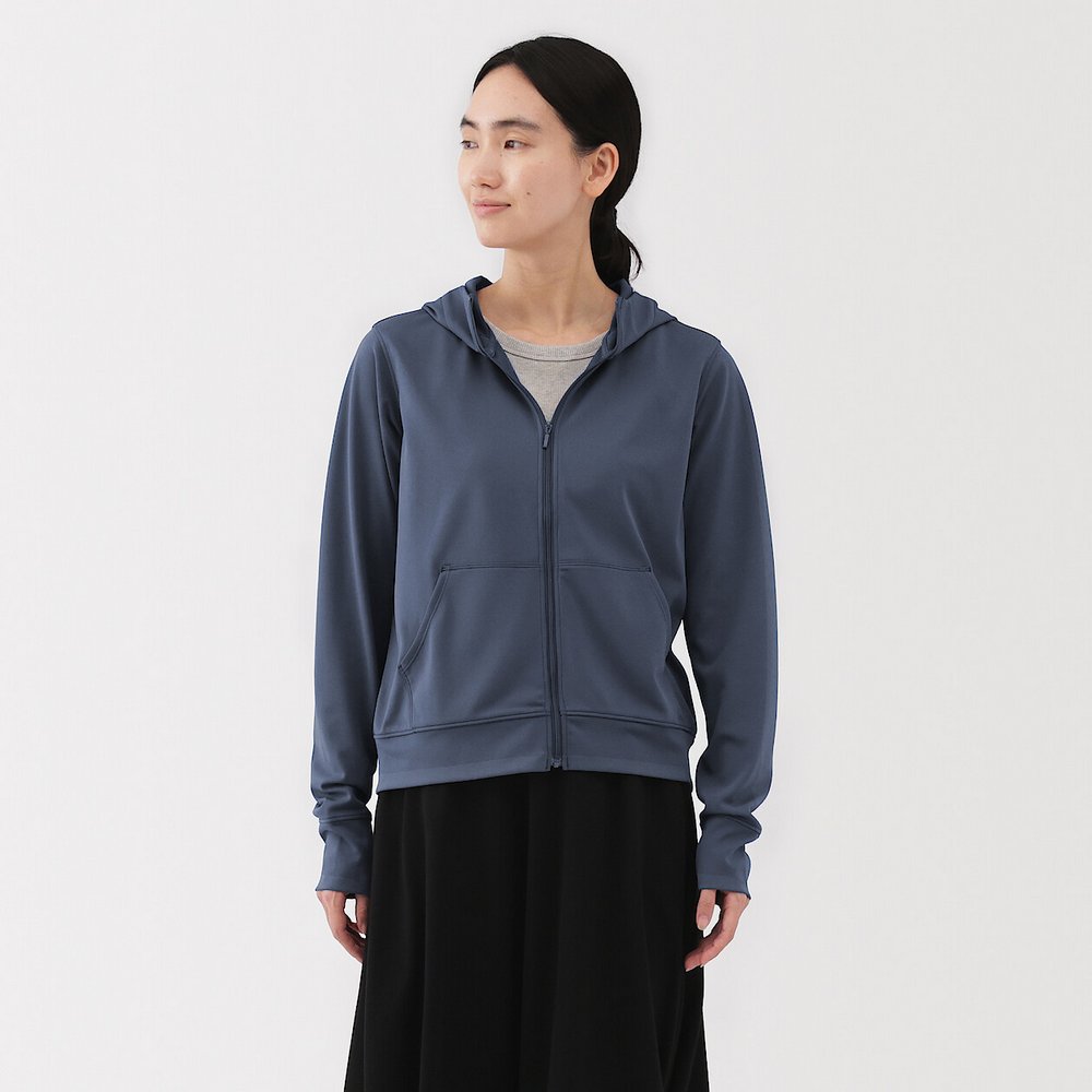 女抗UV速乾拉鍊連帽外套煙燻藍