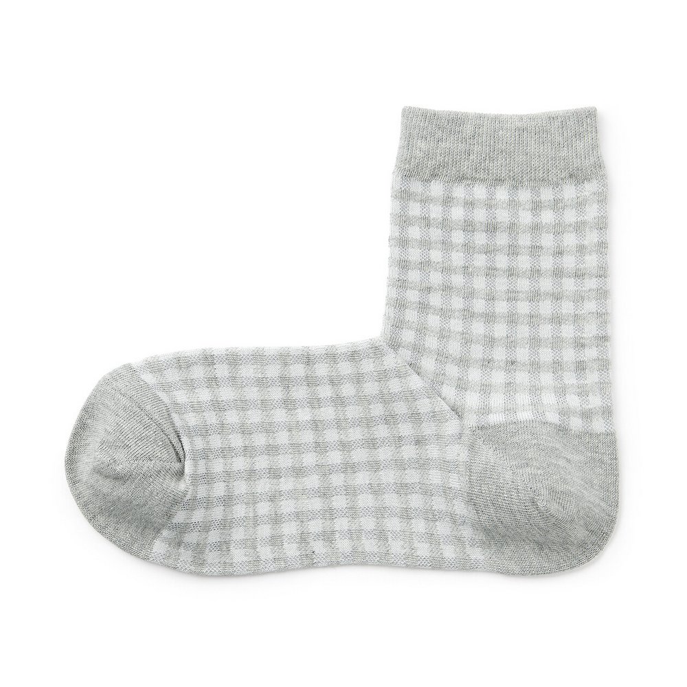 女足口柔軟格紋直角短襪灰紋樣