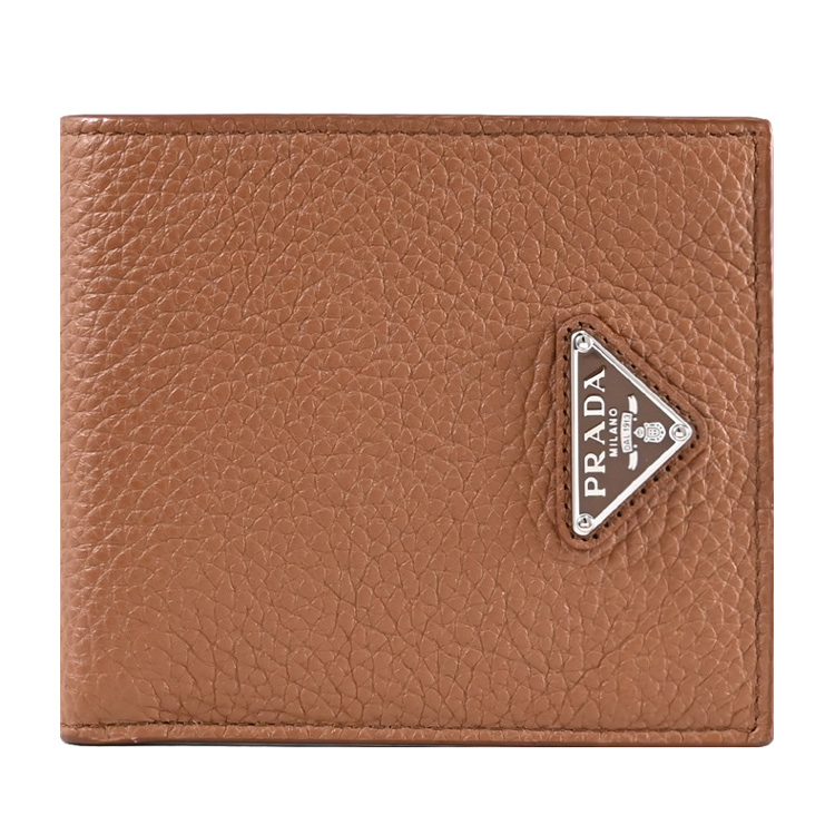PRADA 2MO513 金屬三角LOGO柔軟荔枝牛皮對開短夾.棕 | 熱銷推薦 | 康是美網購eShop
