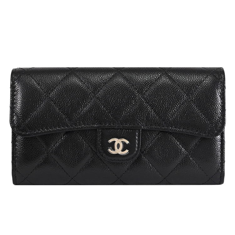 CHANEL AP1000 經典雙C LOGO菱格紋小牛皮翻蓋中夾.黑/淡金 | 熱銷推薦 | 康是美網購eShop