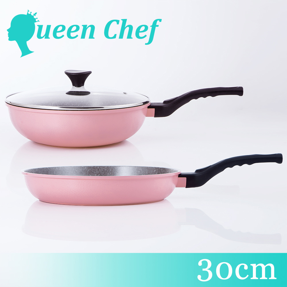 【廠商直送】Queen Chef - 韓國礦岩鈦合金鑄造不沾鍋雙鍋 30CM 4件組(炒鍋+平底鍋+蓋+竹鏟) - 兩色任選 | 熱銷推薦 ...