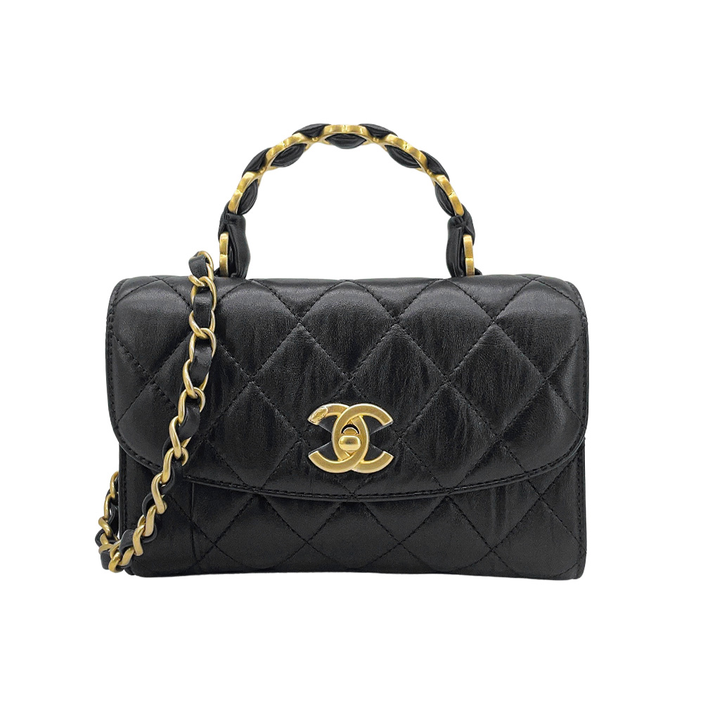 Chanel 經典菱格羊皮仿舊金雙C logo提把兩用斜背包(AS2477-黑) | 熱銷推薦 | 康是美網購eShop